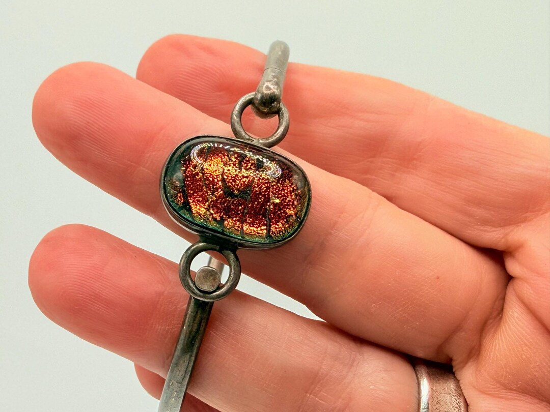 Vintage Dichromatic Glass Sterling Silver Bracelet, Hinged Closure ...