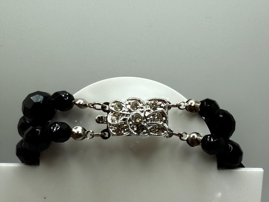 1940s Vintage Jet Black Crystal Necklace: Rhinestone Clasp, 22 Inch - Etsy