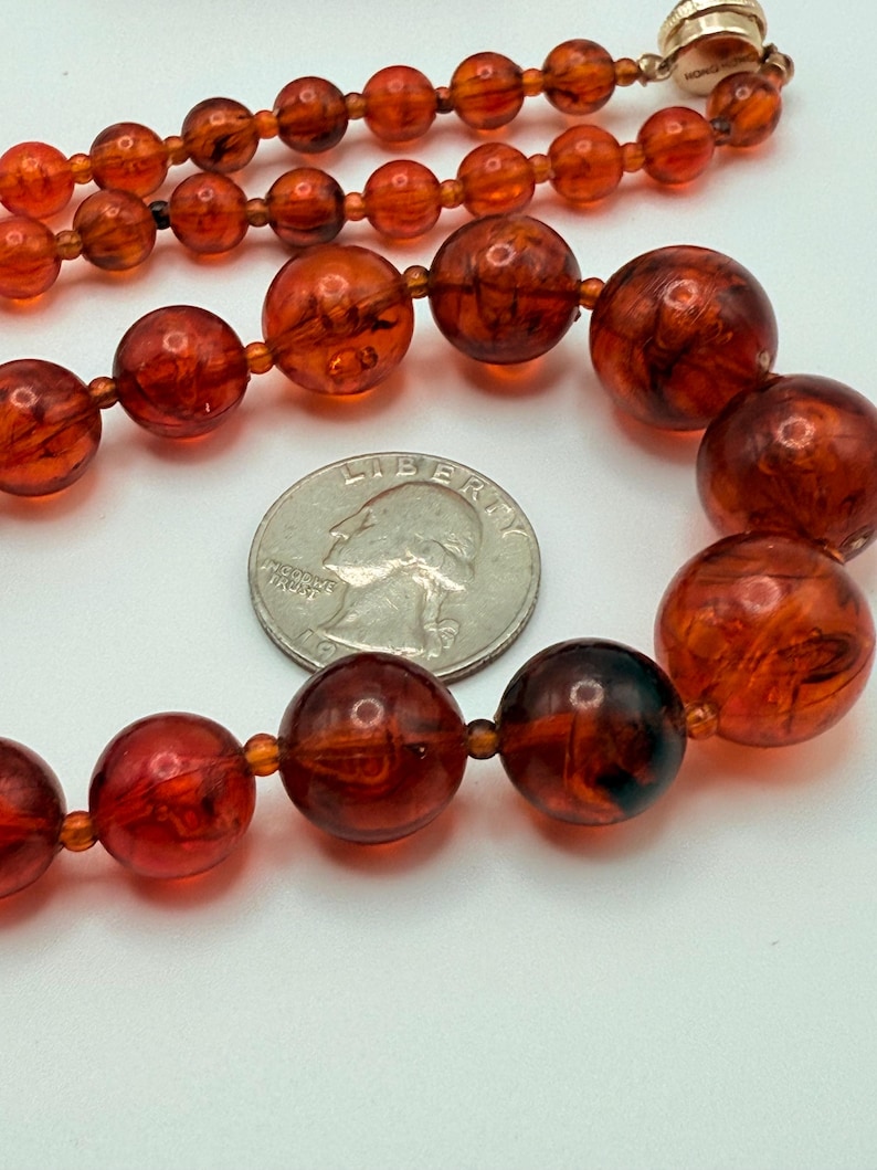 Vintage Amber Colored Bead Necklace: 1960s Graduated Round Beads, 28 ...