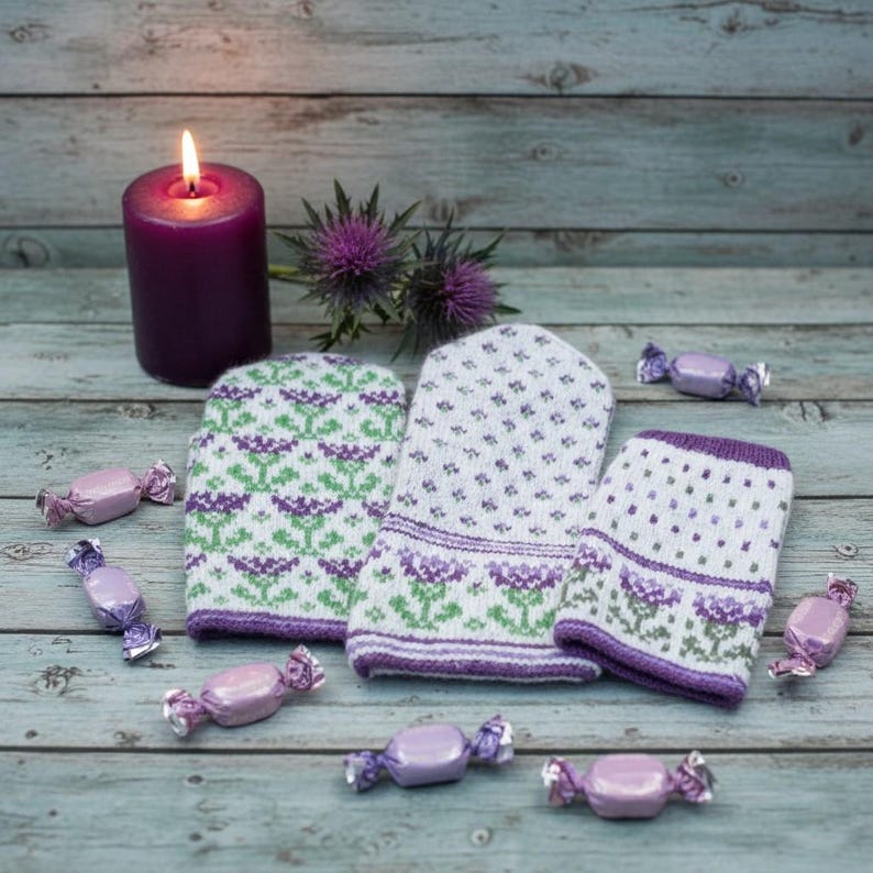 Knit Mittens Kit – Scottish Thistle Motif | Includes Yarn, Colour Chart ...