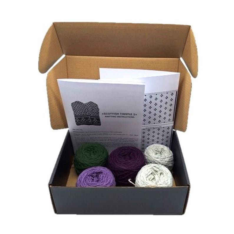 Knit Mittens Kit – Scottish Thistle Motif | Includes Yarn, Colour Chart ...