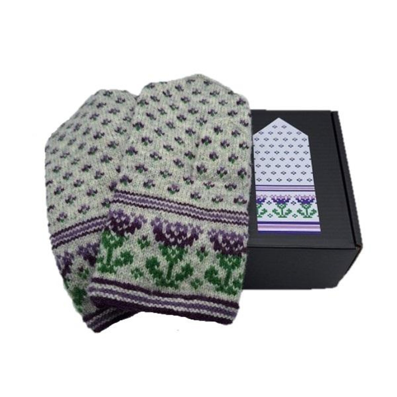 Knit Mittens Kit – Scottish Thistle Motif | Includes Yarn, Colour Chart ...