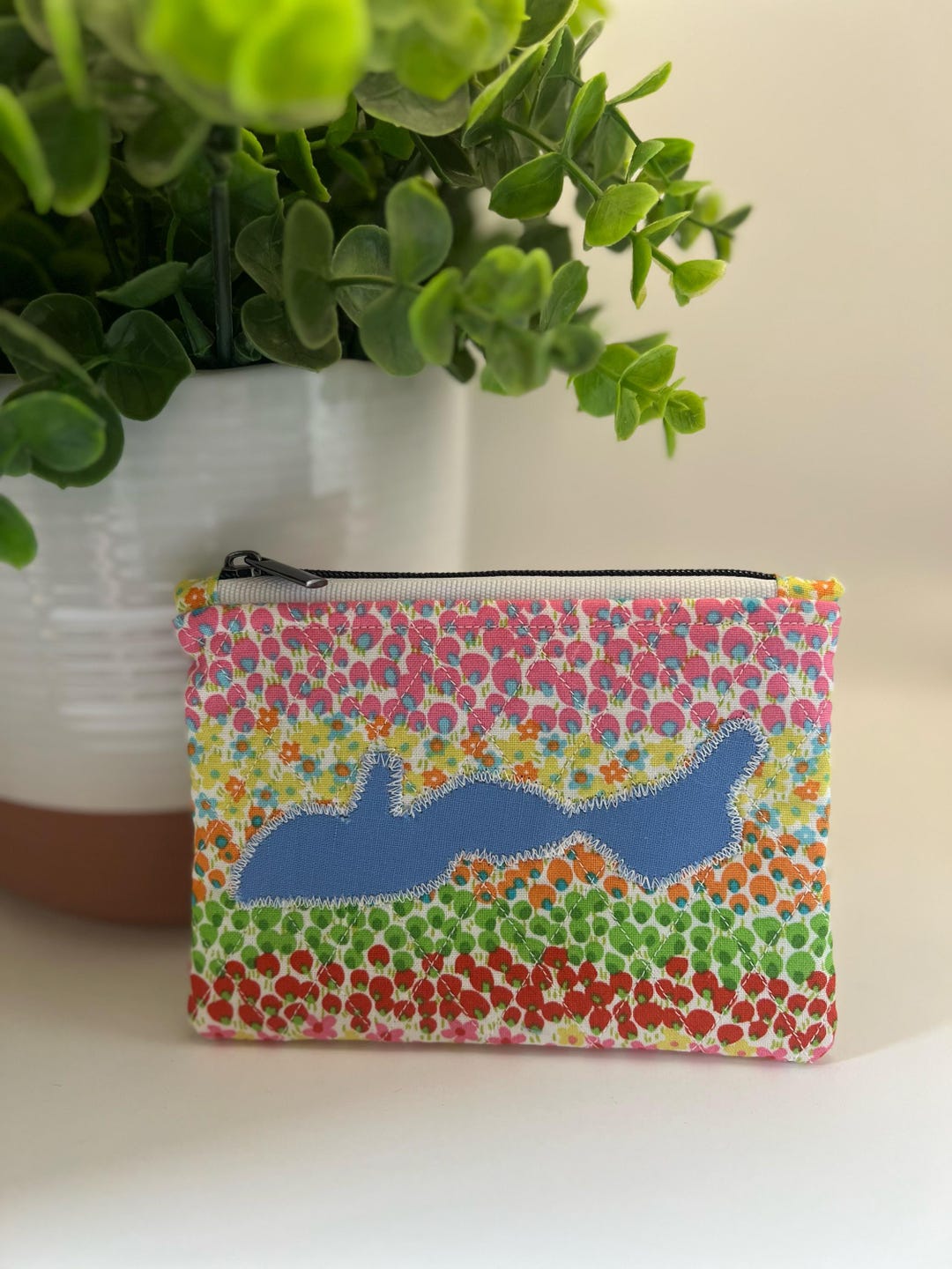 Colorful Quilted Coin Purse With Blue Lake Geneva, WI Outline Appliqué ...