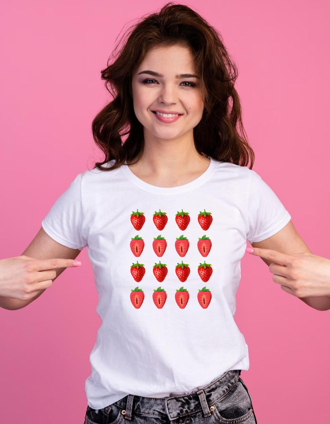 3d Strawberry, T-shirt Fruit, Screen Print T-shirt, Best Gift for Mom ...
