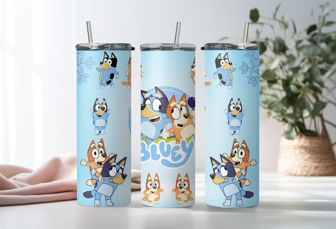 Cute Bluey Tumbler, Bluey and Bingo, Skinny Tumbler Cup With Straw ...