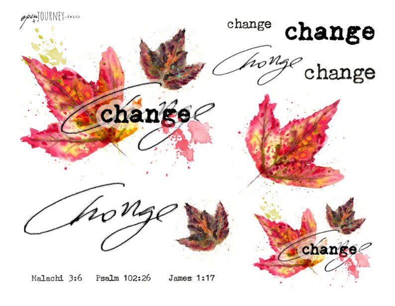 Change is Beautiful - Digital Download Fall Leaves and Hand Lettered ...