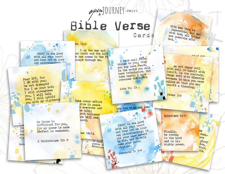 Inspirational Bible Verse Cards set of 24 digital download | Etsy