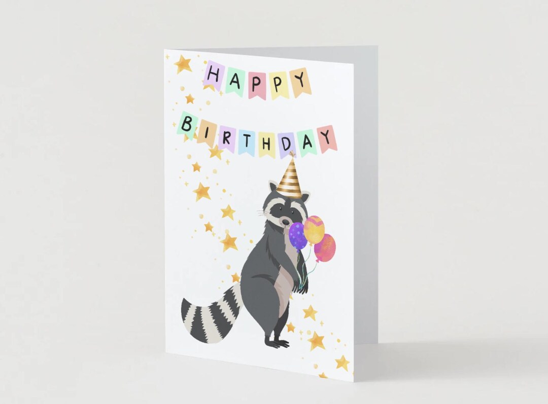 Printable Raccoon Birthday Cards - Etsy
