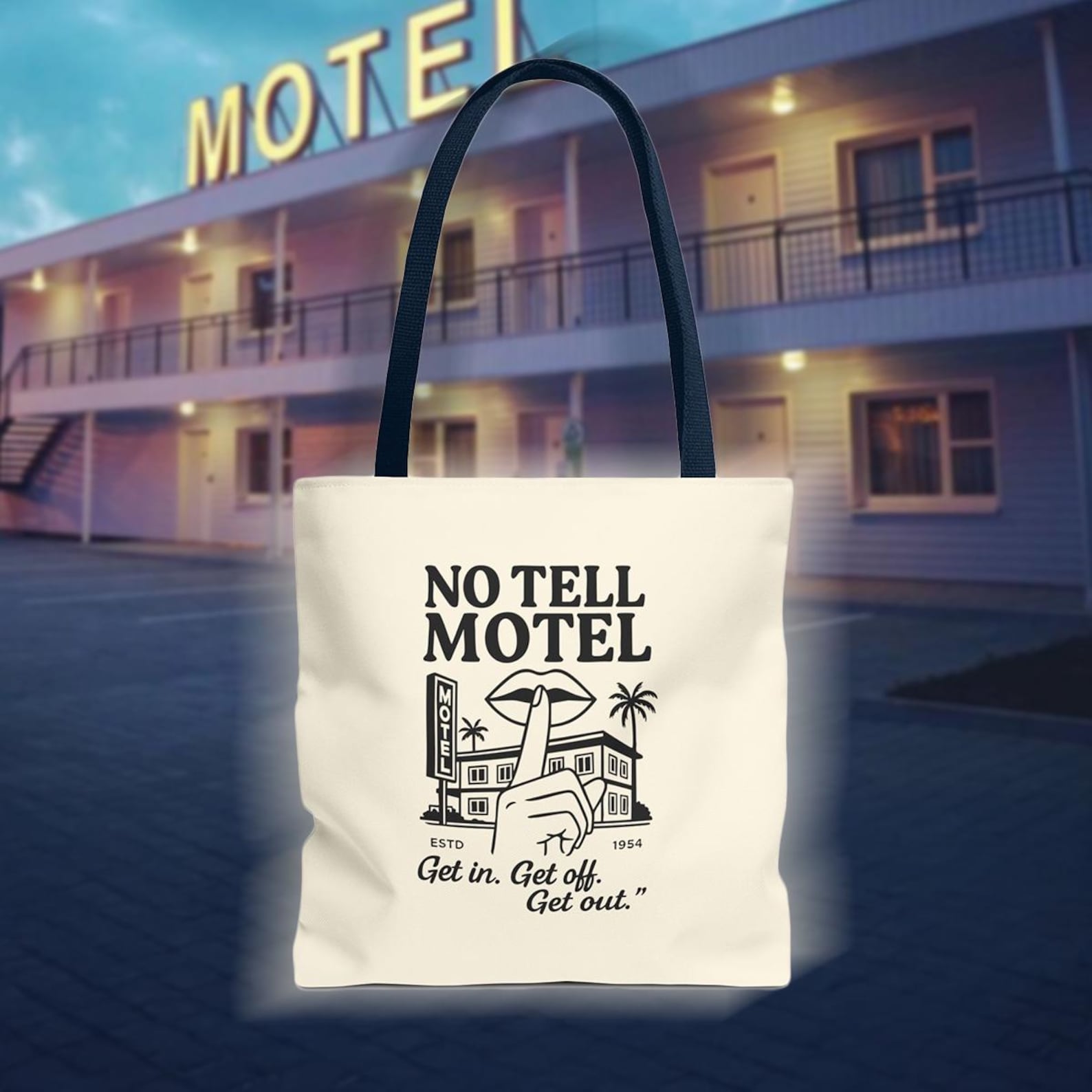 No Tell Motel Tote Bag, Retro Hotel Merch Design, Funny Vintage Motel ...