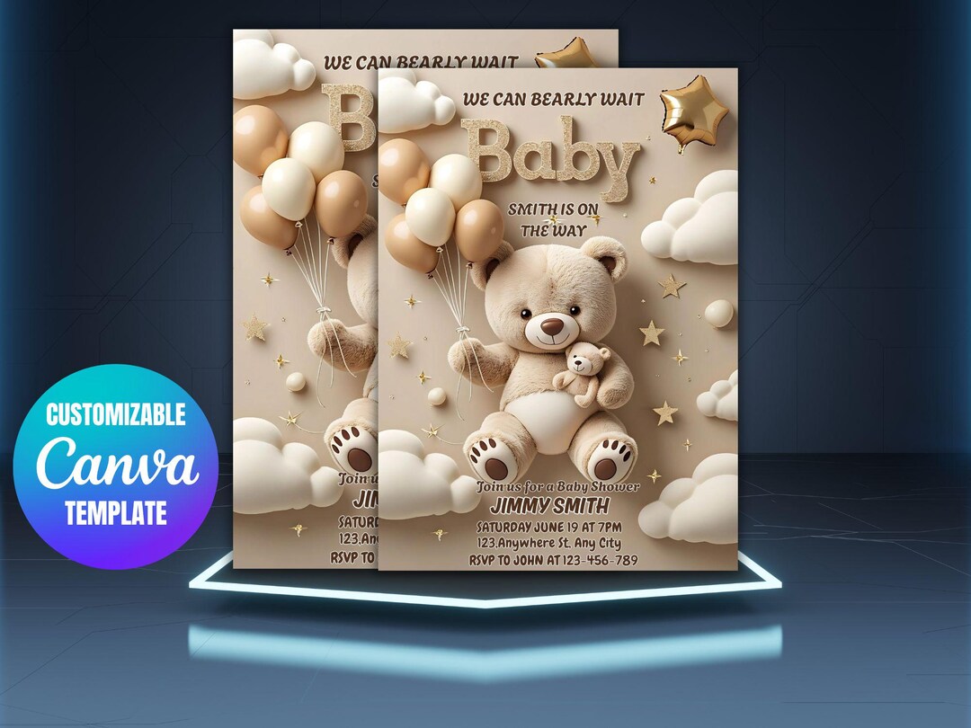 Editable Gender Neutral Bear Baby Shower Invitation, We Can Bearly Wait ...