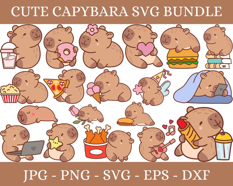 Capybara SVG Bundle | Kawaii Capybara Clipart | Capybara Digital ...