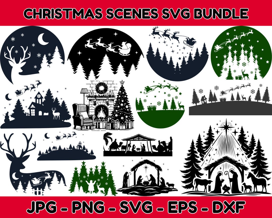 Christmas Scene SVG, Winter Scene SVG, Magical Christmas Scene, Santa ...