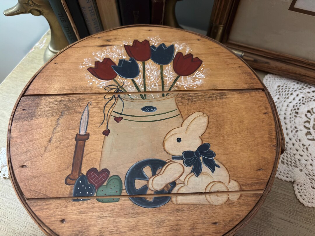 Vintage Painted Cheese Box | Shaker Style Folk Art Box | Primitive ...