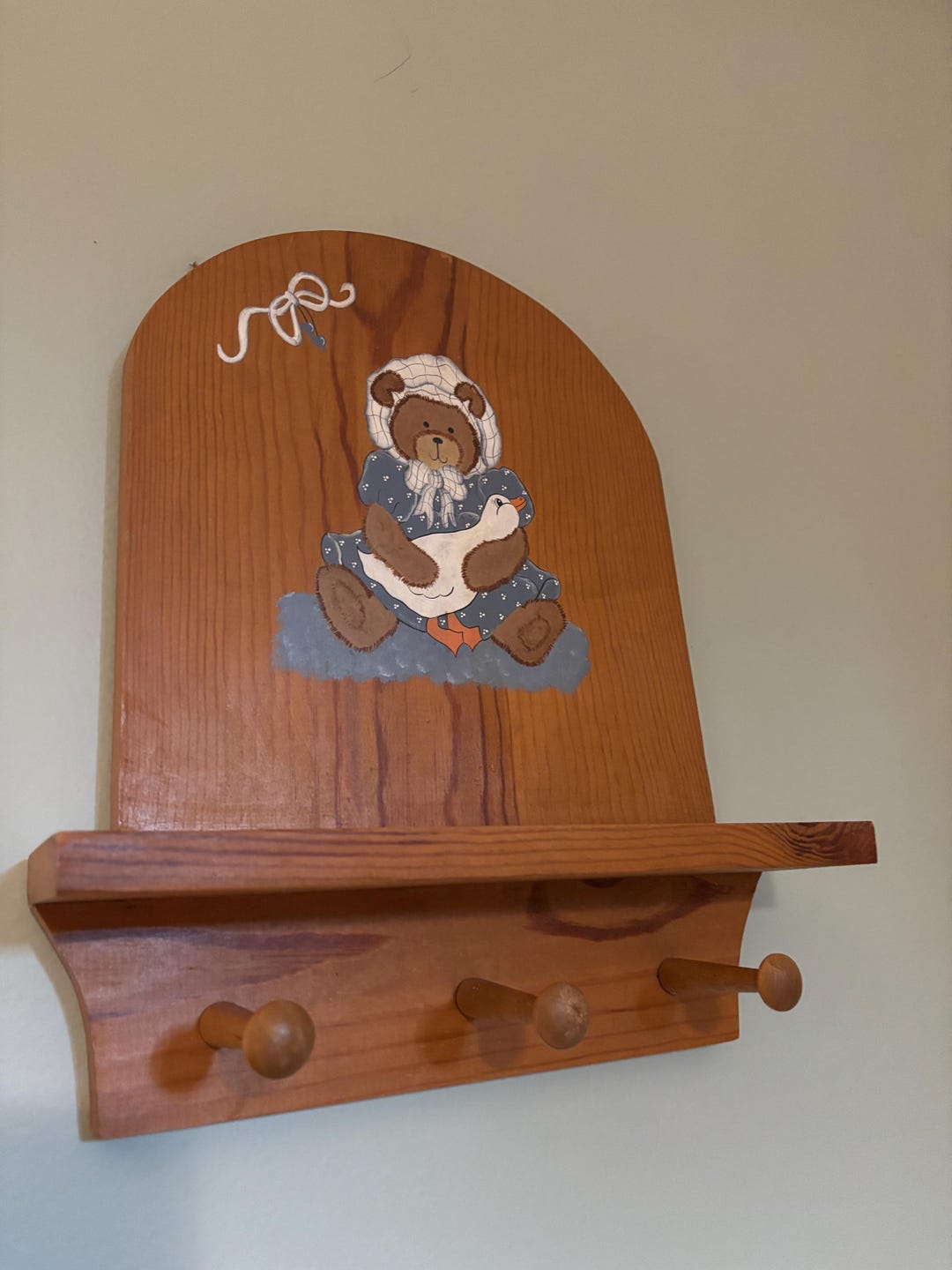 Vintage Country Bear Wooden Wall Shelf | Hand-painted Teddy Bear With ...