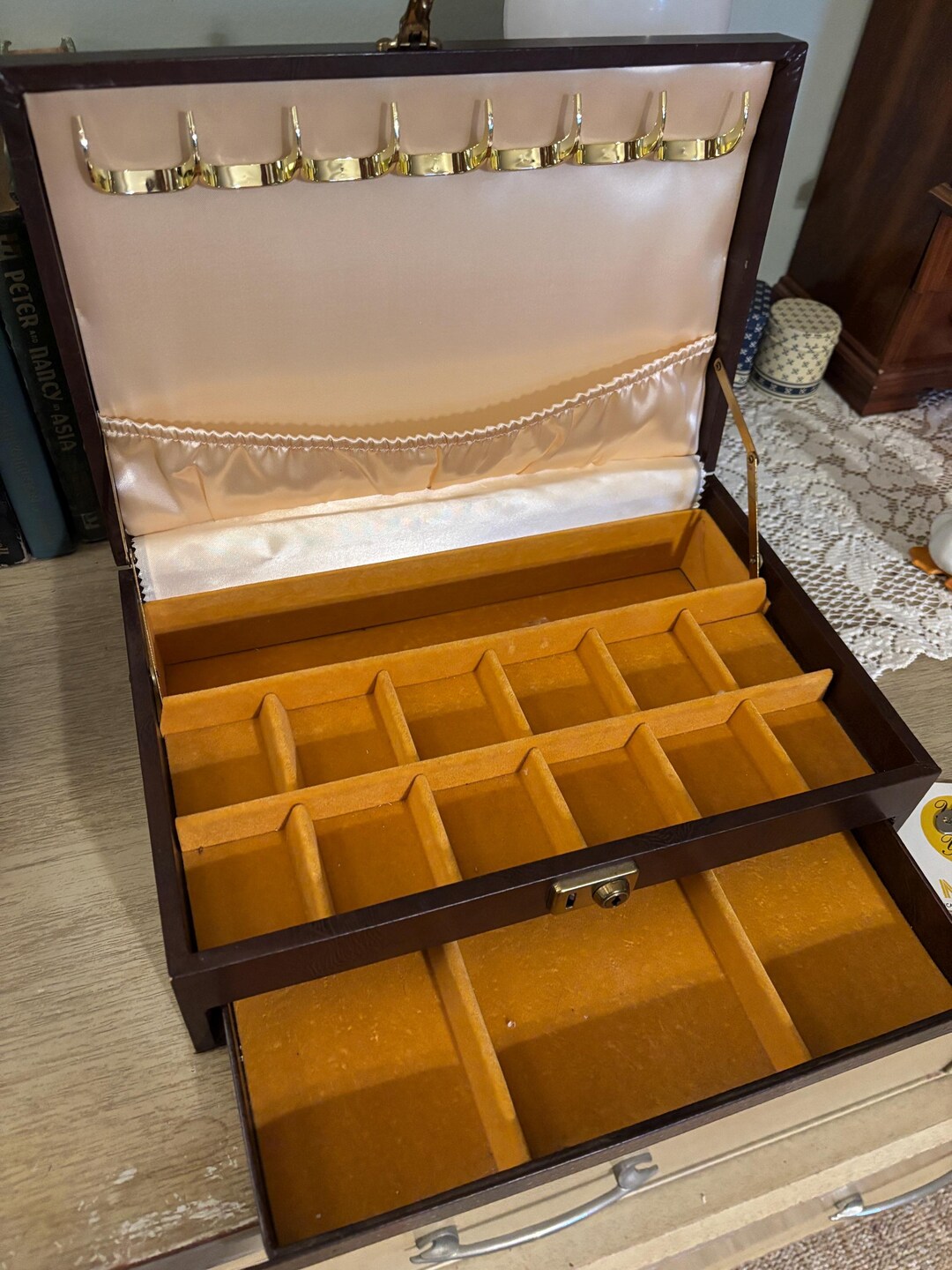 Vintage Antique Mele 2 Tier Jewelry Box With Key | Multi-compartment ...