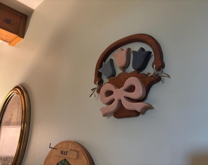 Vintage Cottagecore Wooden Wall Hanging – Handcrafted Basket With ...