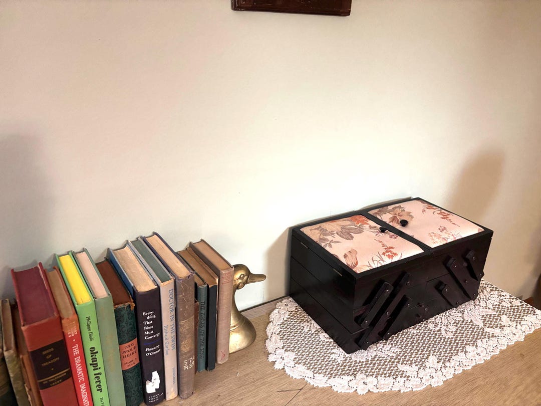 Vintage Wooden Folding Sewing Box – 5 Compartments – Missing Handle ...