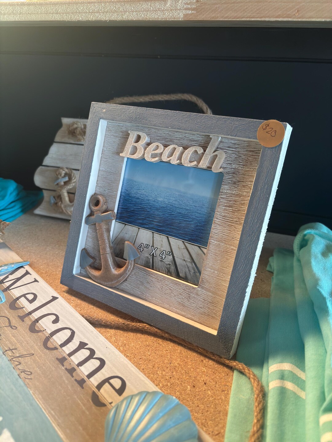 Handcrafted Nautical Beach Photo Frame – Anchor Coastal Decor – 4x4 ...