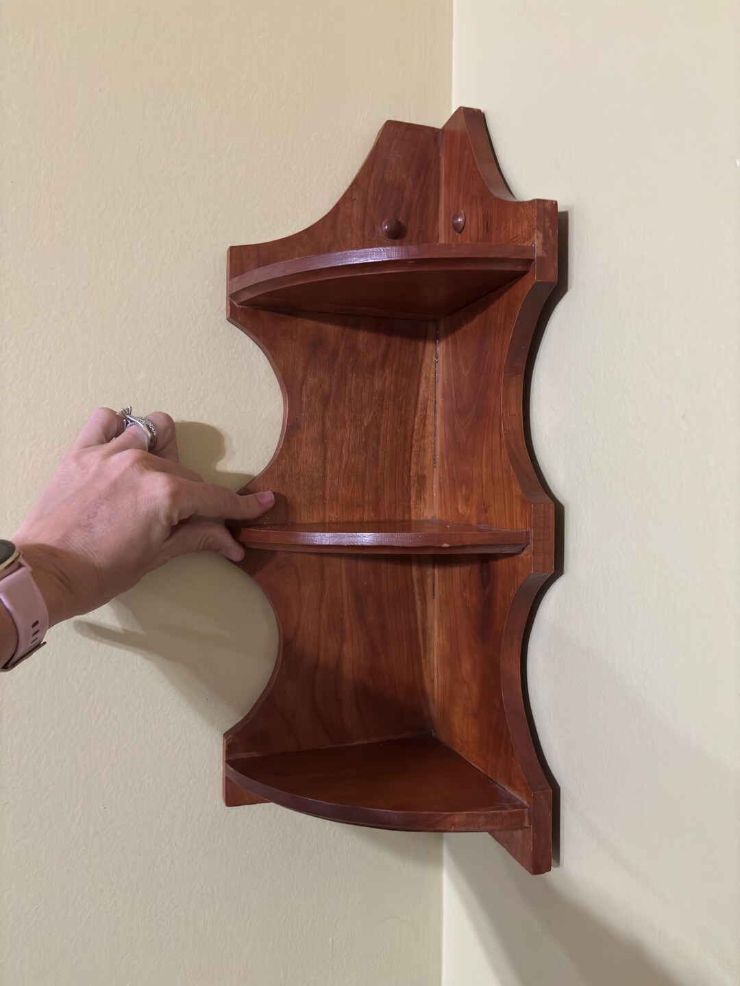 Vintage Wooden Corner Shelf | 3-tier Wall Hanging Display | Cottagecore ...