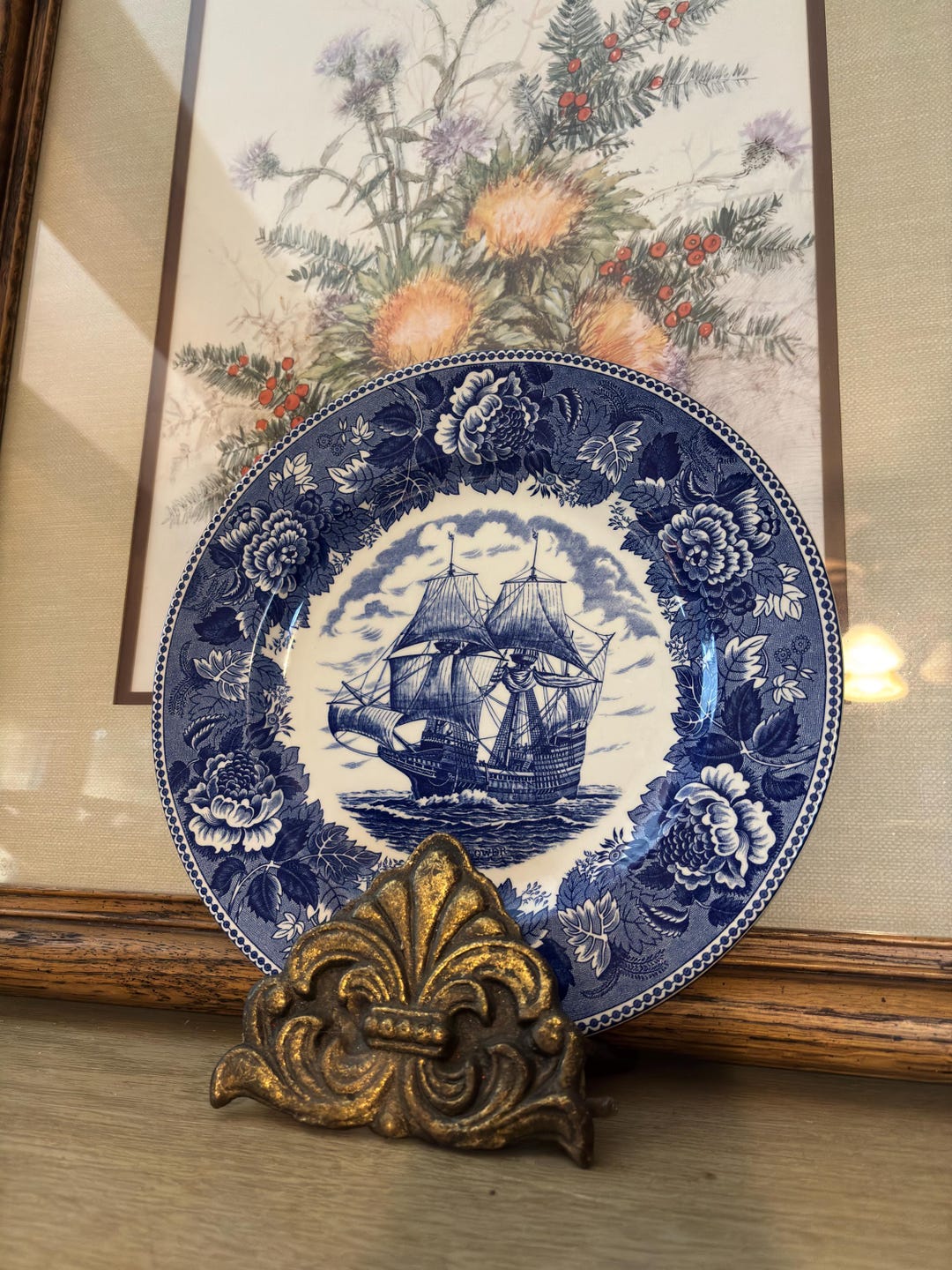 Vintage Blue Wedgwood Mayflower Souvenir Plate for Plimoth Plantation ...