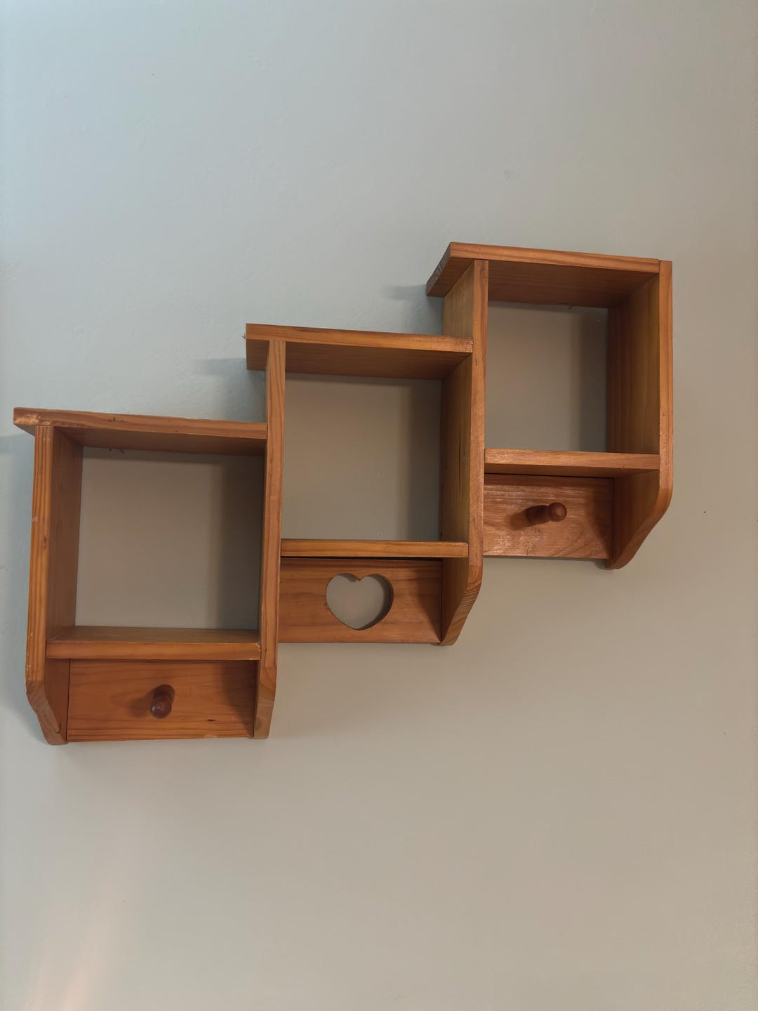 Vintage Wooden Wall Shelf – Heart Cut-out – Rustic Country Decor ...