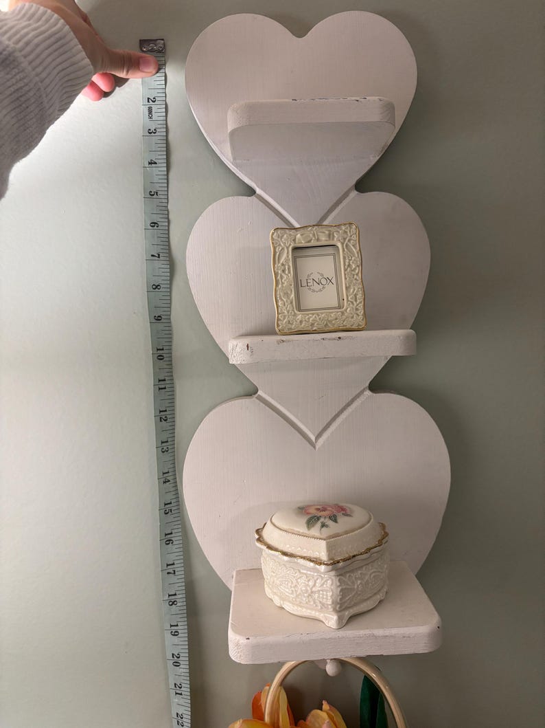 Cottagecore Wall Shelf | Vintage Wood Heart Shelf | 3-tier Hanging ...