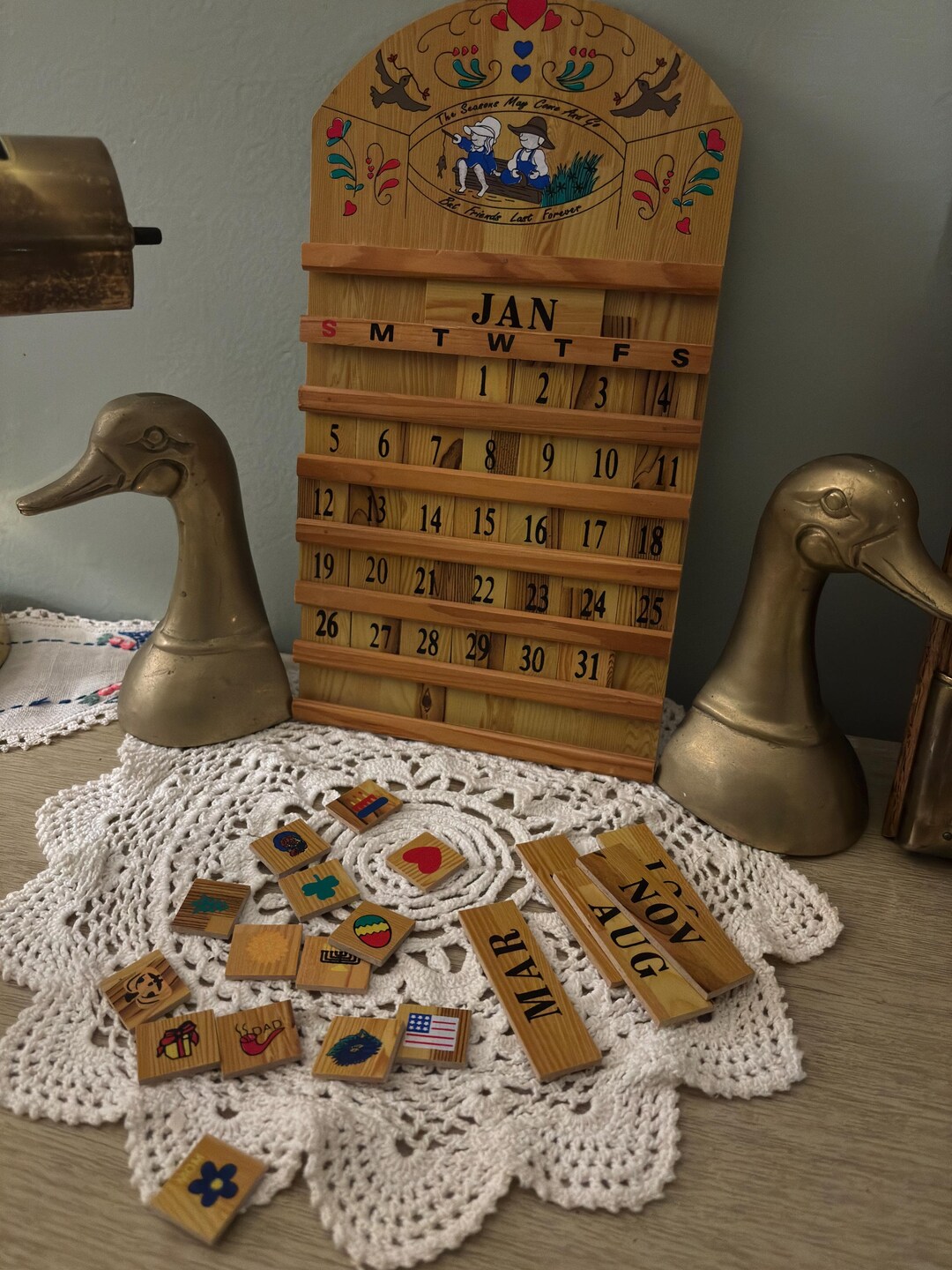 Vintage Mini Perpetual Calendar – Wooden Dutch Folk Art Wall or Desk ...