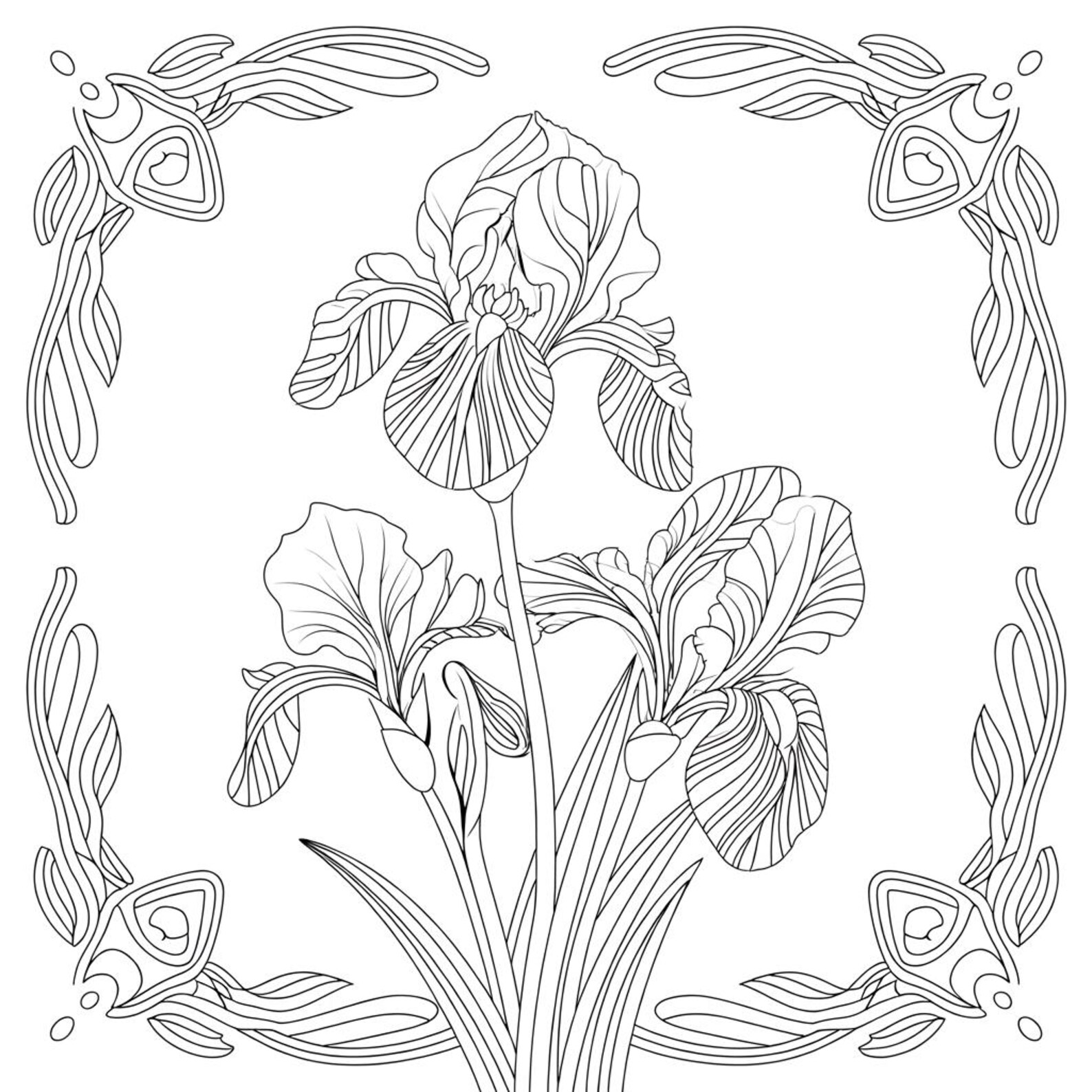Art Nouveau Coloring Book | Mucha-inspired Line Art (30 Pages, PDF) - Etsy