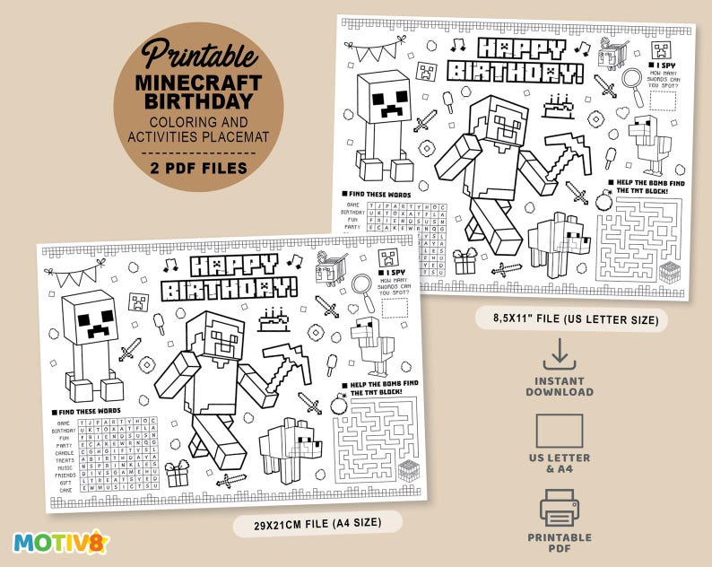 Minecraft Birthday Coloring Page | Printable Video Game Birthday ...