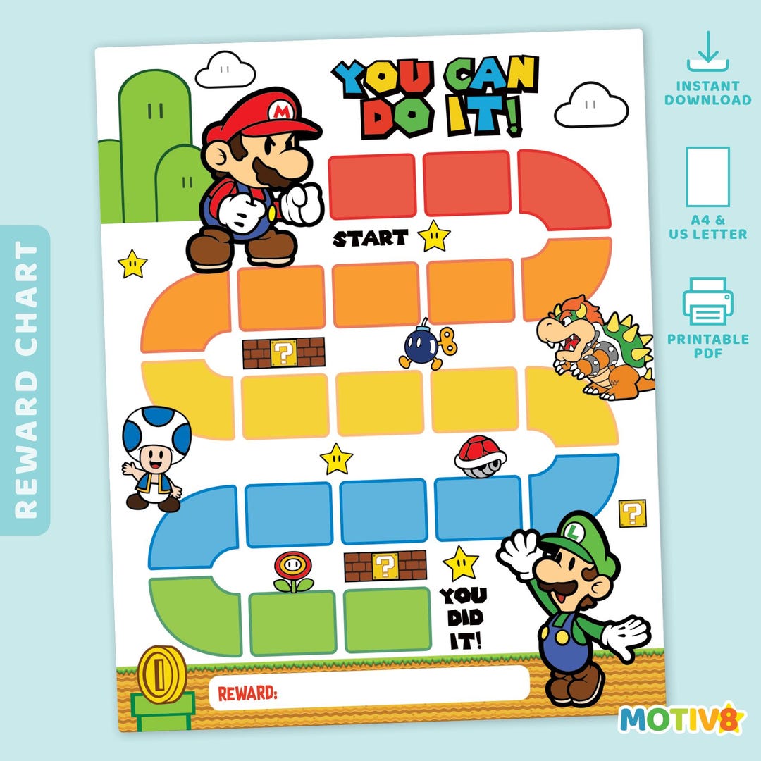 Super Mario Reward Chart for Kids | Printable Mario Brothers Sticker ...