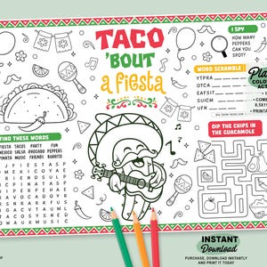 Taco Bout Party Coloring Page | Printable Mexican Fiesta Placemat ...