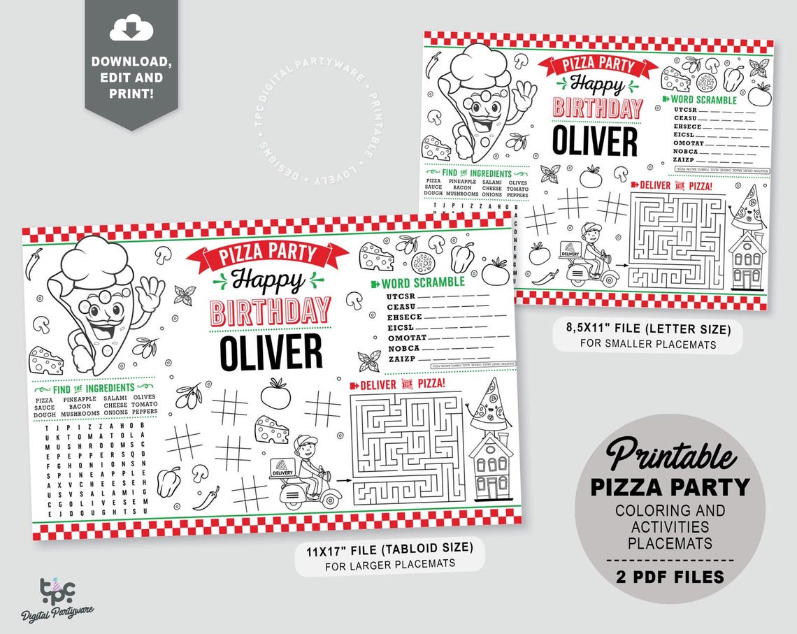 Editable Pizza Party Placemat | Printable Italian Party Coloring Page ...