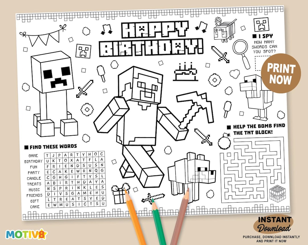 Minecraft Birthday Coloring Page | Printable Video Game Birthday ...
