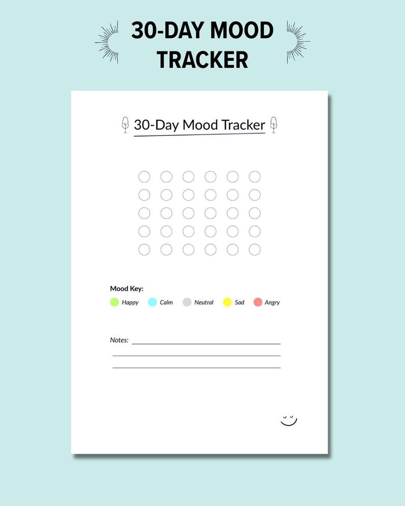 30-day Mood Tracker | Printable PDF | A4 Size | Minimalist Health ...