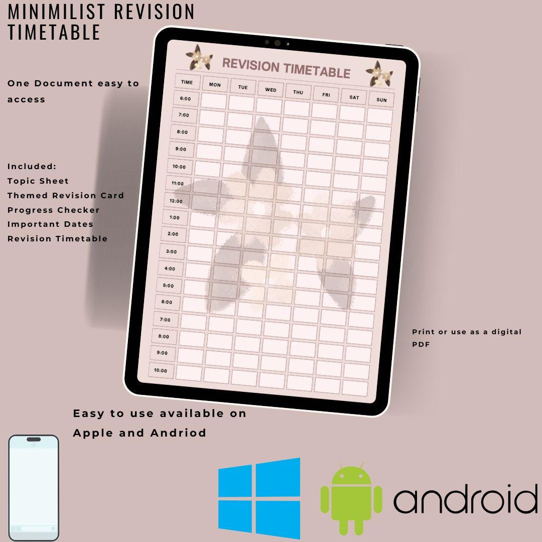 Revision Timetable (revision Cards, Progress Checker, Topic Sheet and ...