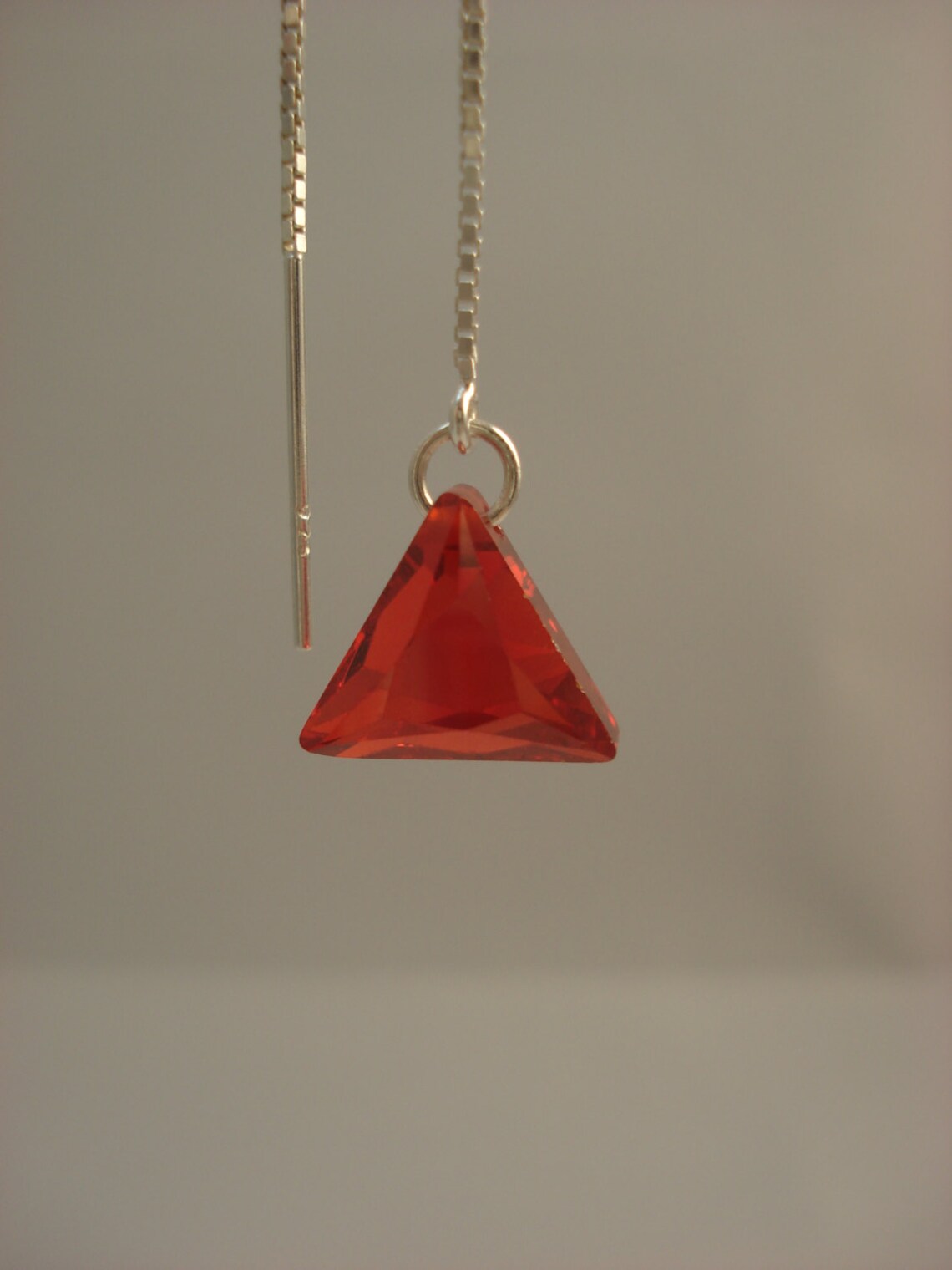 Red Cubic Zirconia Triangles on Sterling Threader Earrings or - Etsy