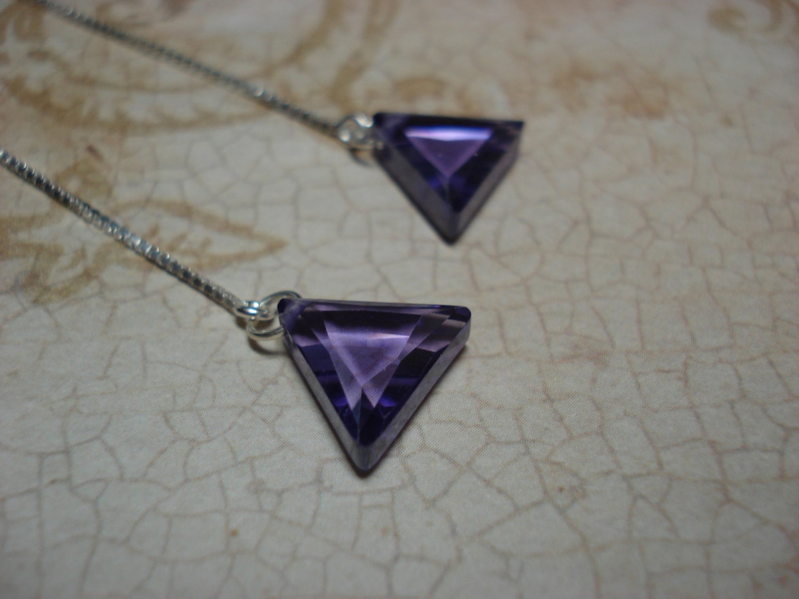 Purple Cubic Zirconia Triangles on Sterling Ear Threads- Threader ...