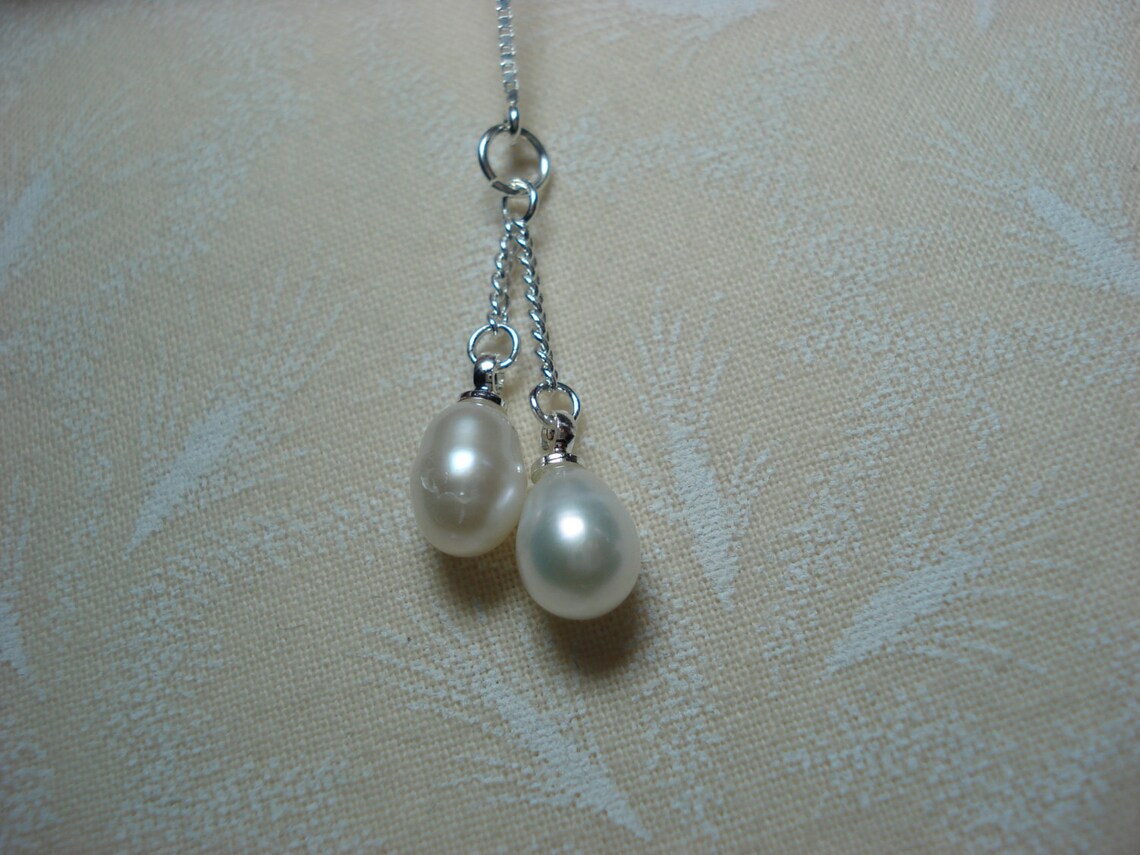 Double Pearls on Sterling Ear Threads Threader Earrings or - Etsy