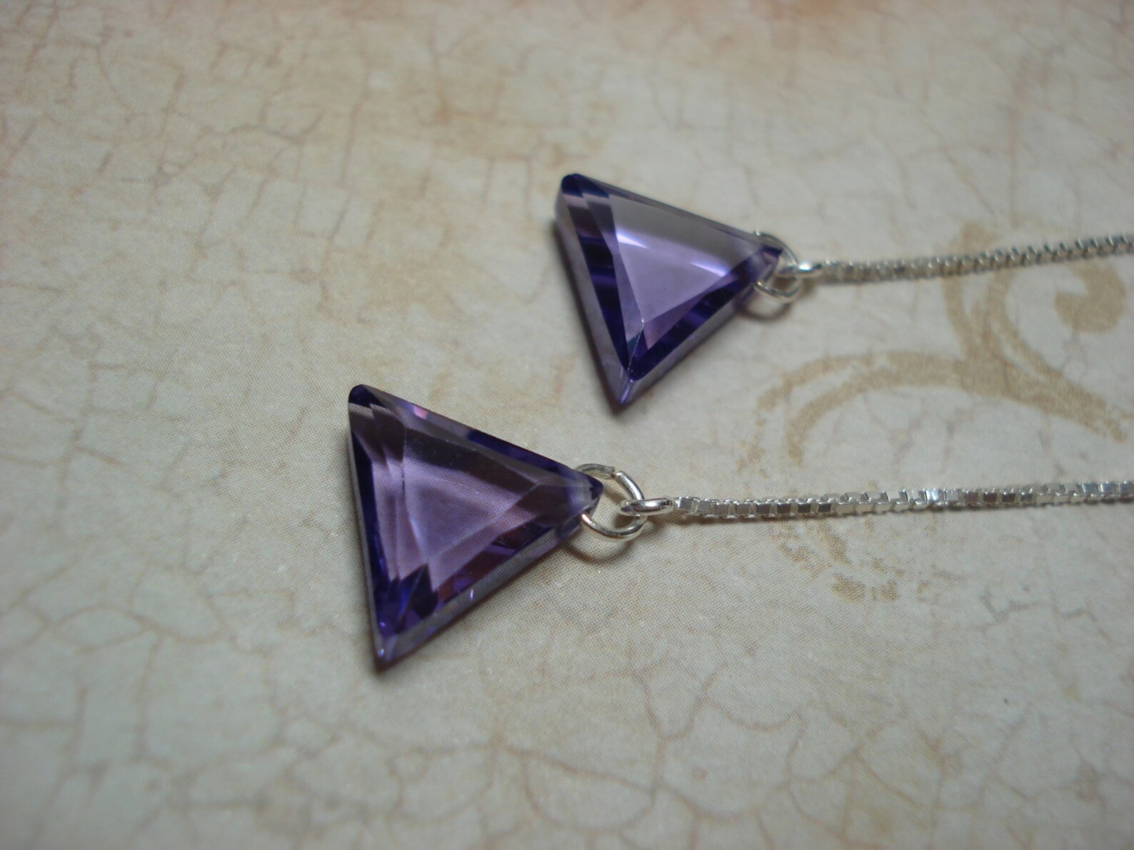 Purple Cubic Zirconia Triangles on Sterling Ear Threads - Etsy