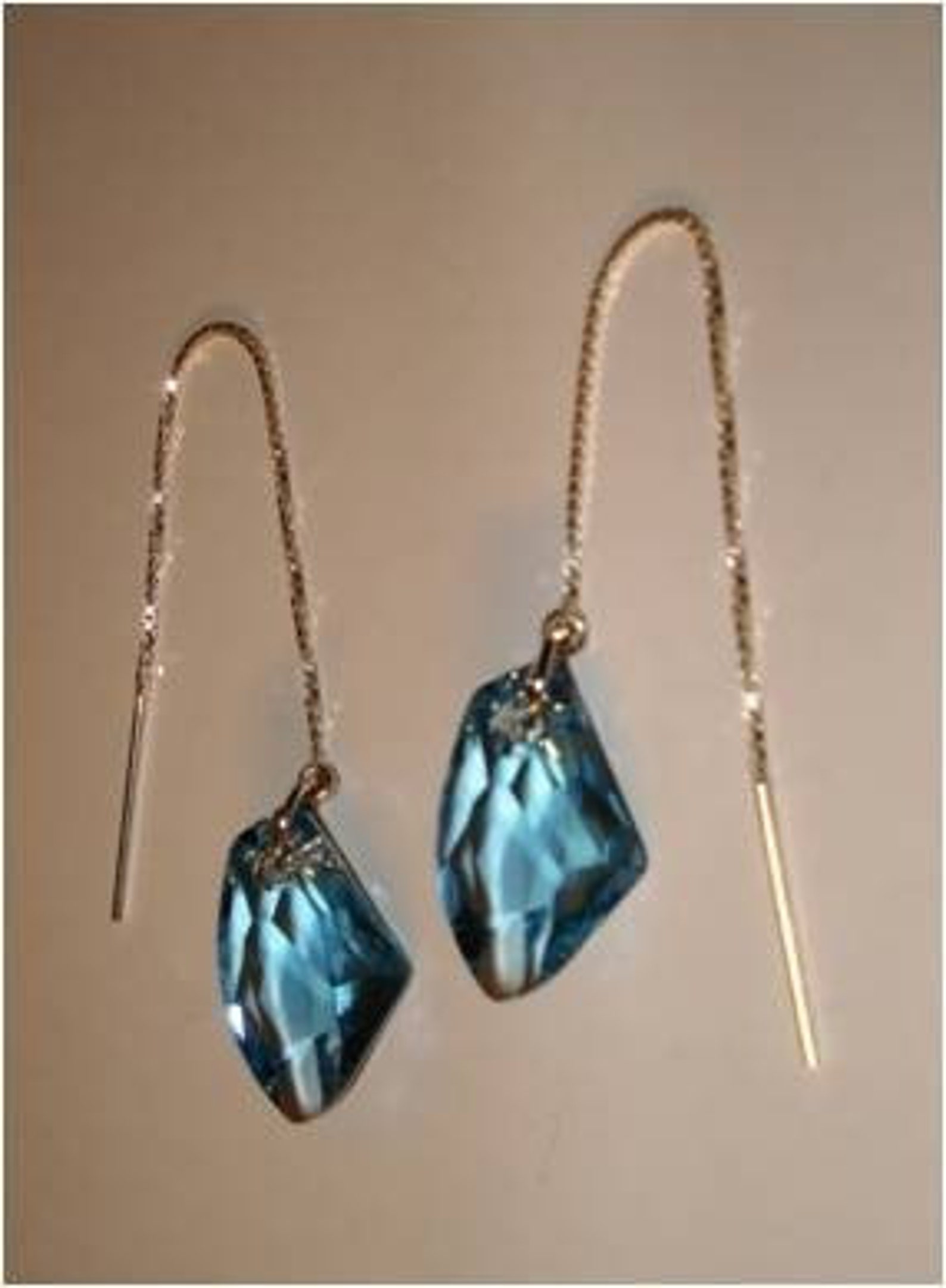 Sterling Silver and Blue Crystal Ear Threads- Threader Earrings or ...