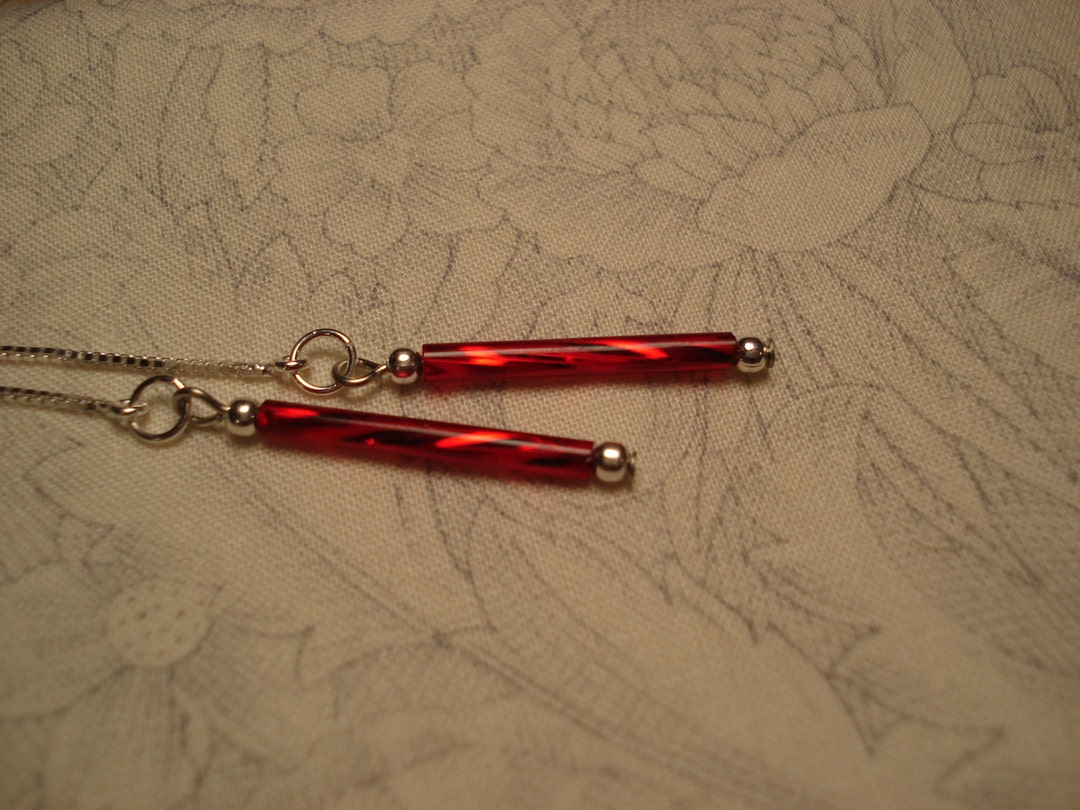 Red Bars on Sterling Ear Threads- Threader Earrings or Necklace-free ...