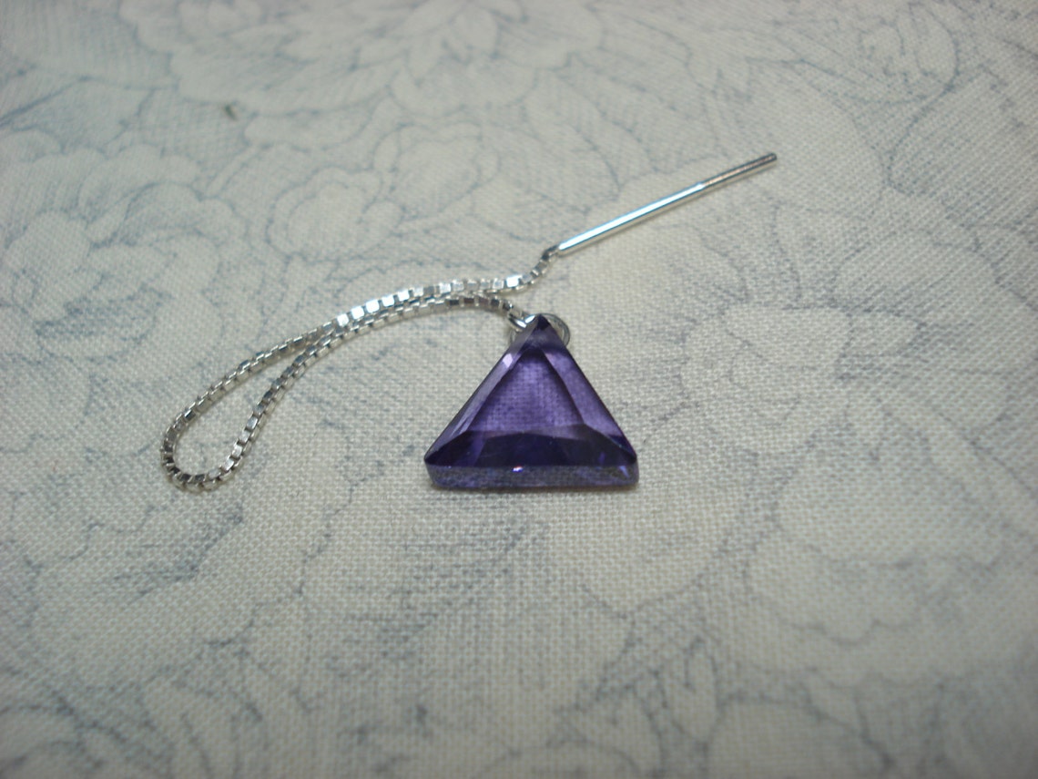 Purple Cubic Zirconia Triangles on Sterling Ear Threads- Threader ...