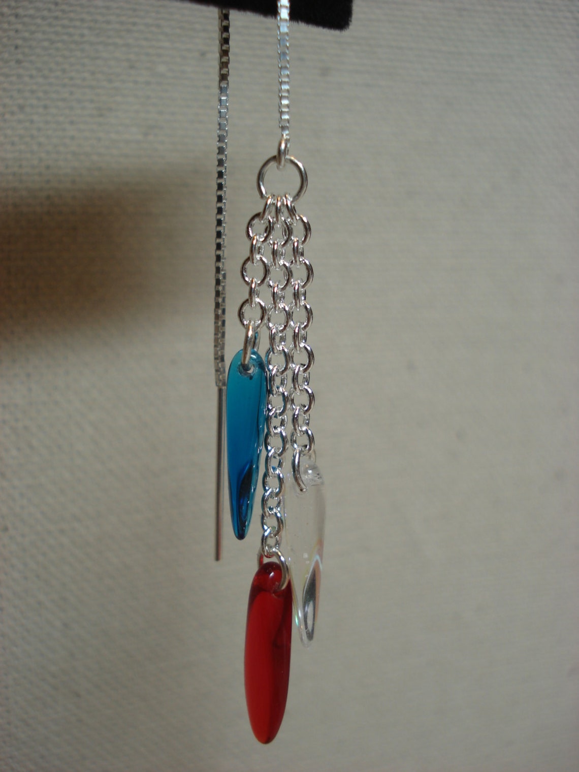 Red White and Blue Sterling Ear Threads Threader Earrings or - Etsy