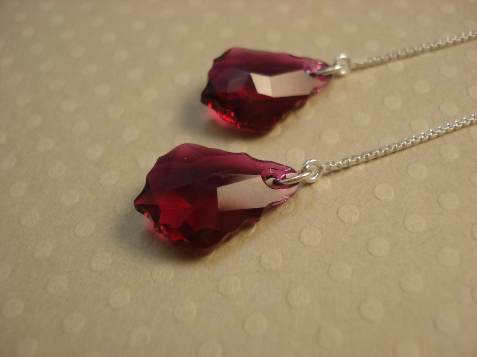 Ruby Colored Swarovski Crystals on Sterling Ear Threads- Threader ...