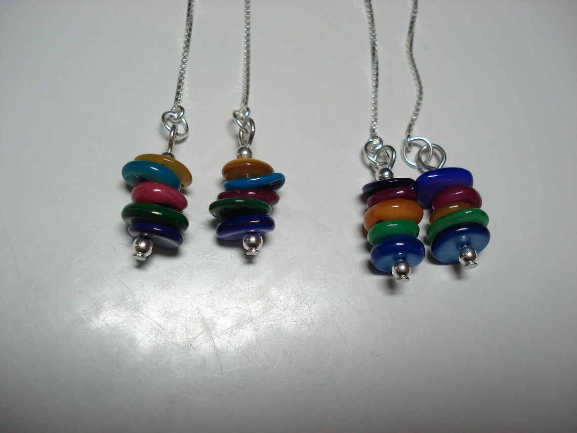 Multicolor Discs on Sterling Threader Earrings or Necklace-ear - Etsy