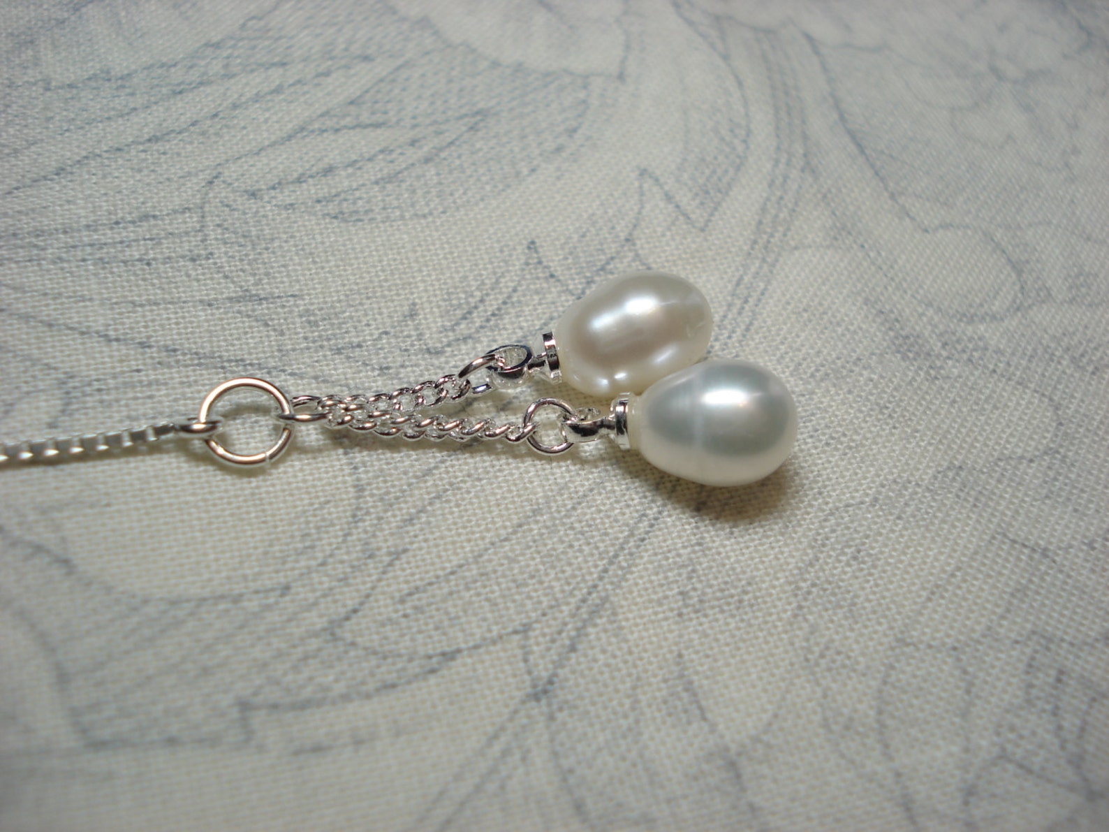 Double Pearls on Sterling Ear Threads Threader Earrings or - Etsy