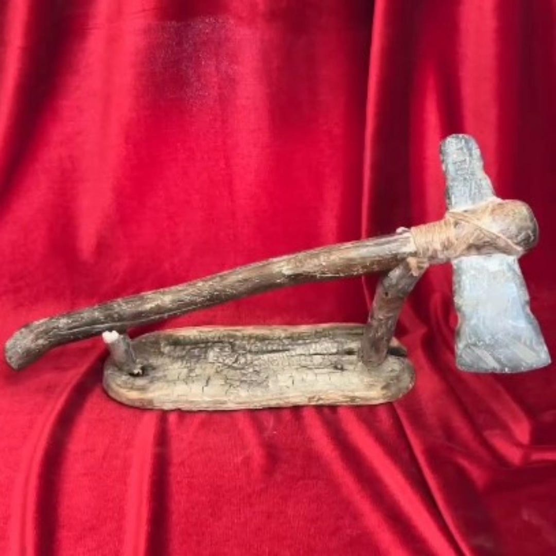 Neolithic Handcrafted Hematite Stone Axe With Wooden Handle High ...