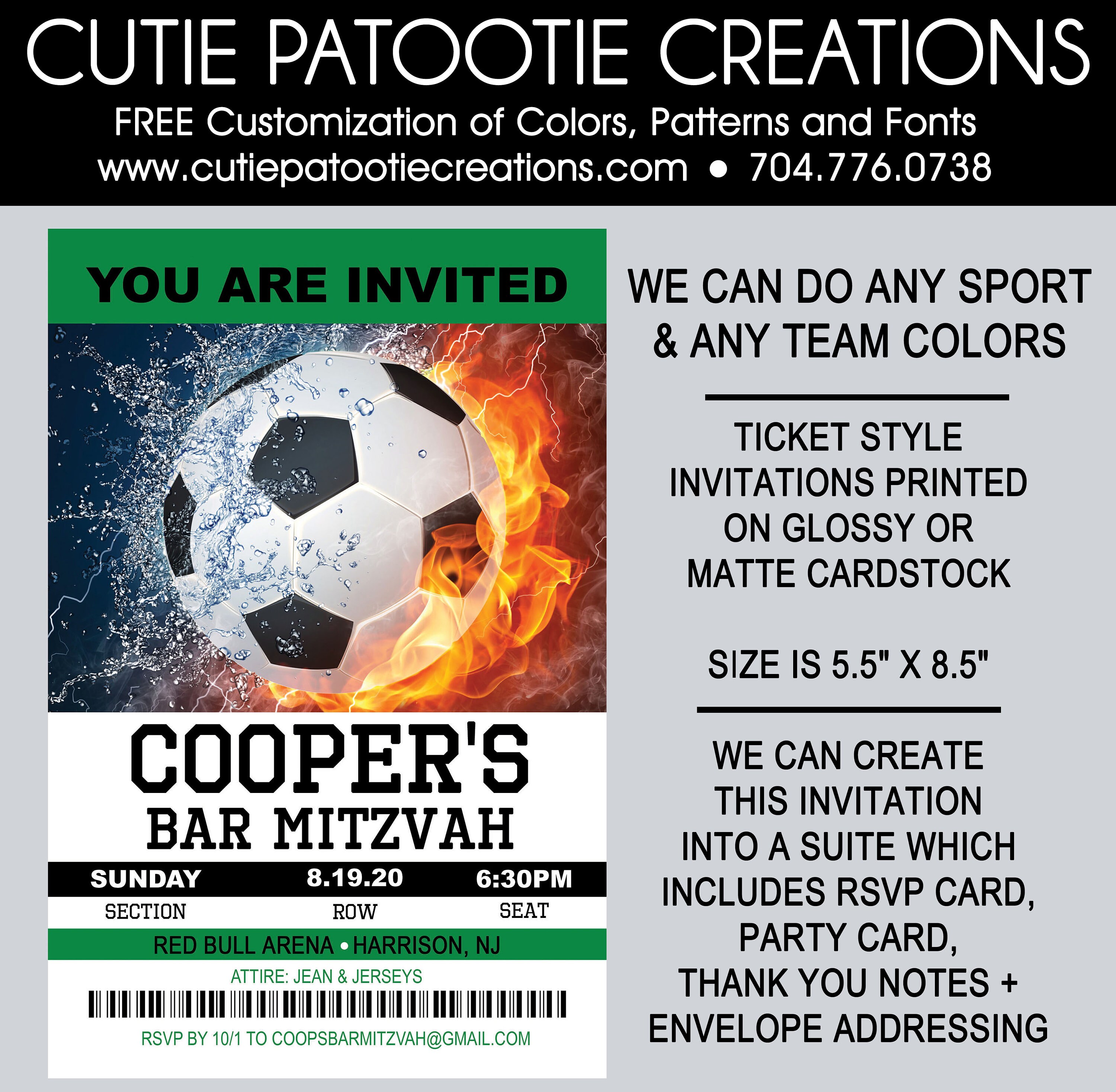 Football Sports Ticket Bar Mitzvah Invitation We can do ANY | Etsy