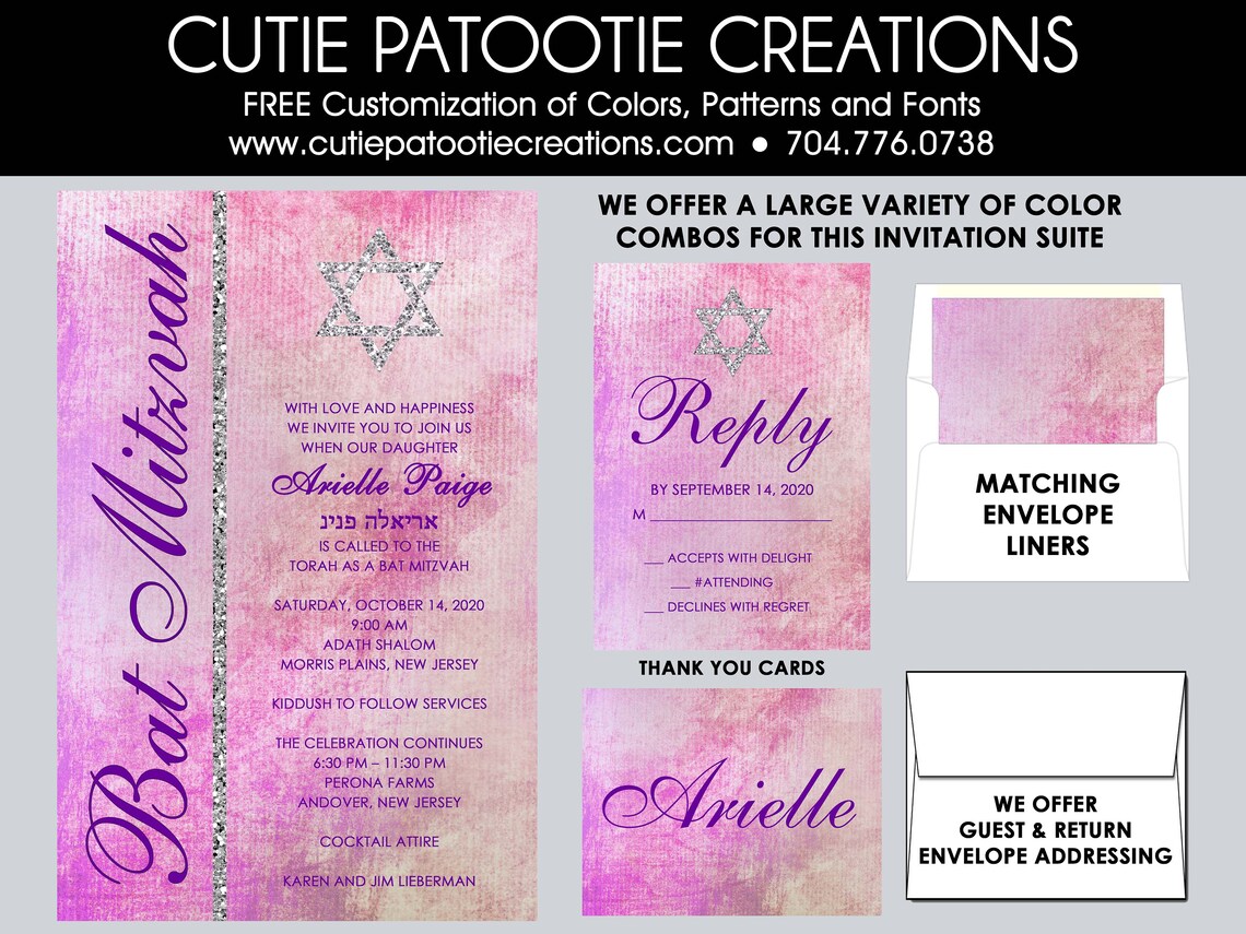 Watercolor Bat Mitzvah Invitations Custom Bat Mitzvah | Etsy