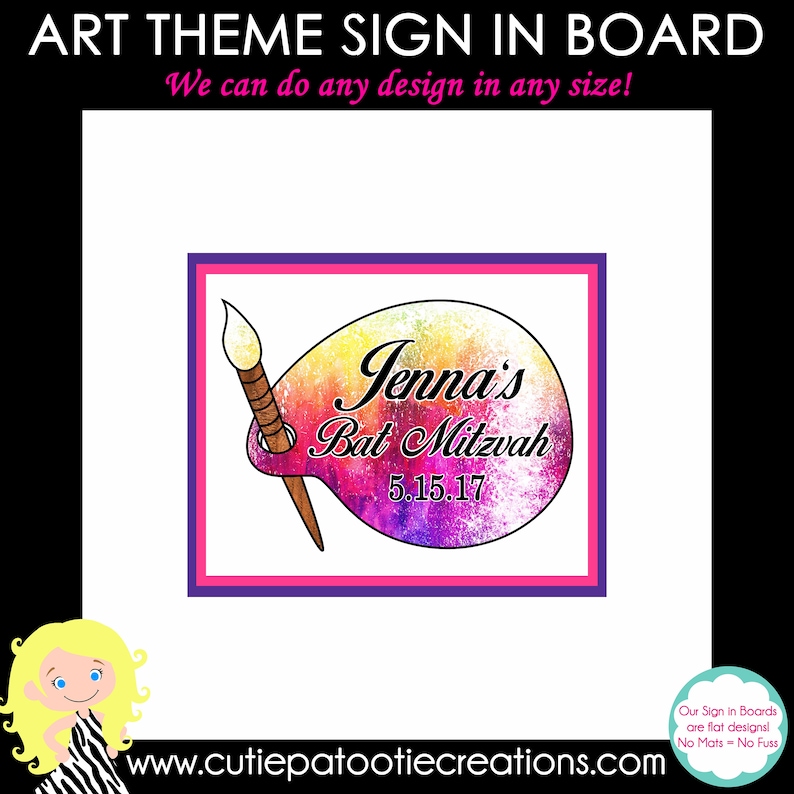 Art Theme Bat Mitzvah Sign in Board Paint Palette Bat - Etsy